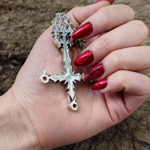 Upside Down Inverted Cross Necklace With Trident , Cable Style Chain ...