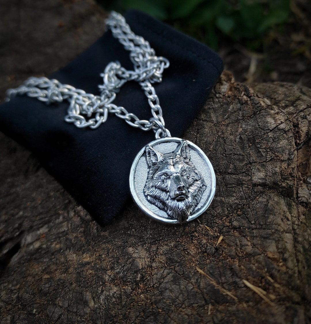 Colar de medalhão de lobo de metal 3D realista, pingente de charme ...