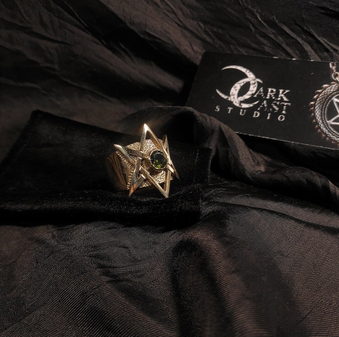 Golden Bronze Unicursal Hexagram Star Ring , Thelemic Symbol Artefact ...