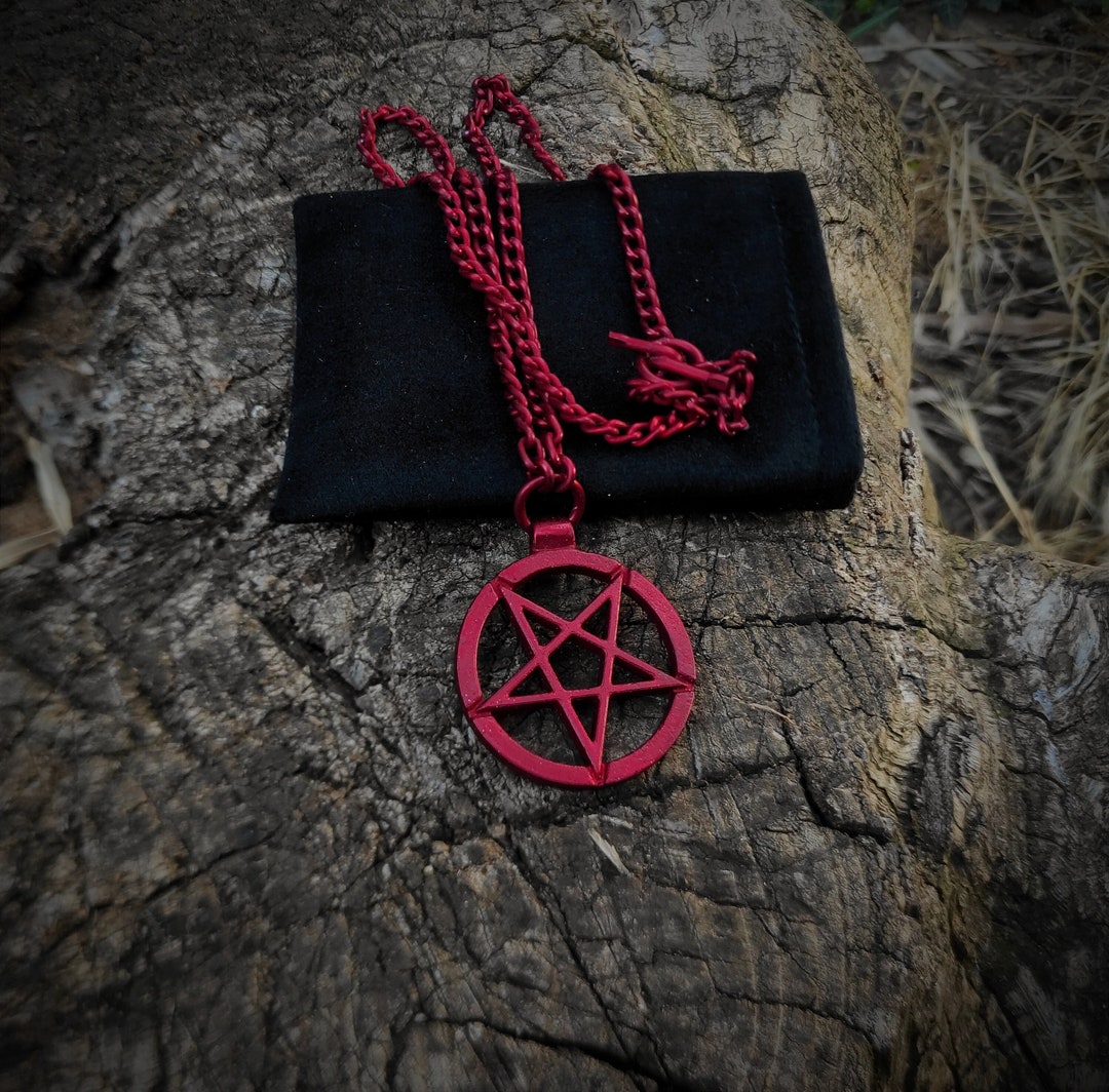 Satanic Pentagram Necklace Bloody Red , Anodized Dark Pentacle Pendant ...