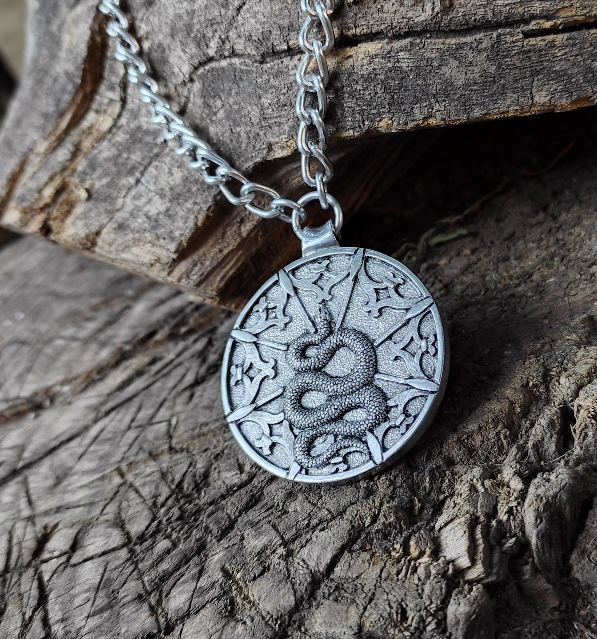 Silver Gothic Serpent Medallion Intricate Lifelike Snake - Etsy