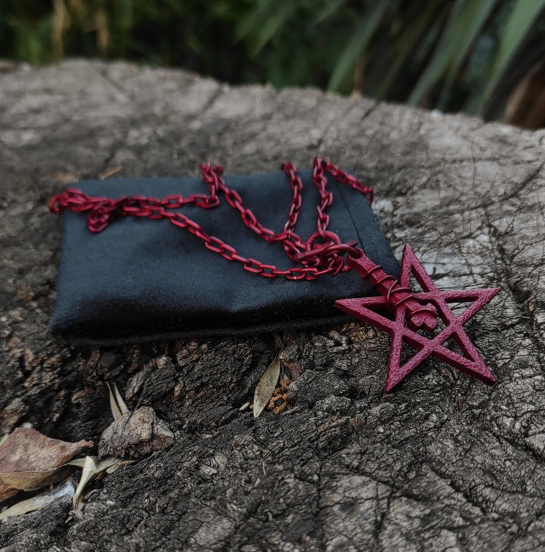 Anodized Blood Red Pentagram and Inverted Cross Necklace , Satanic ...