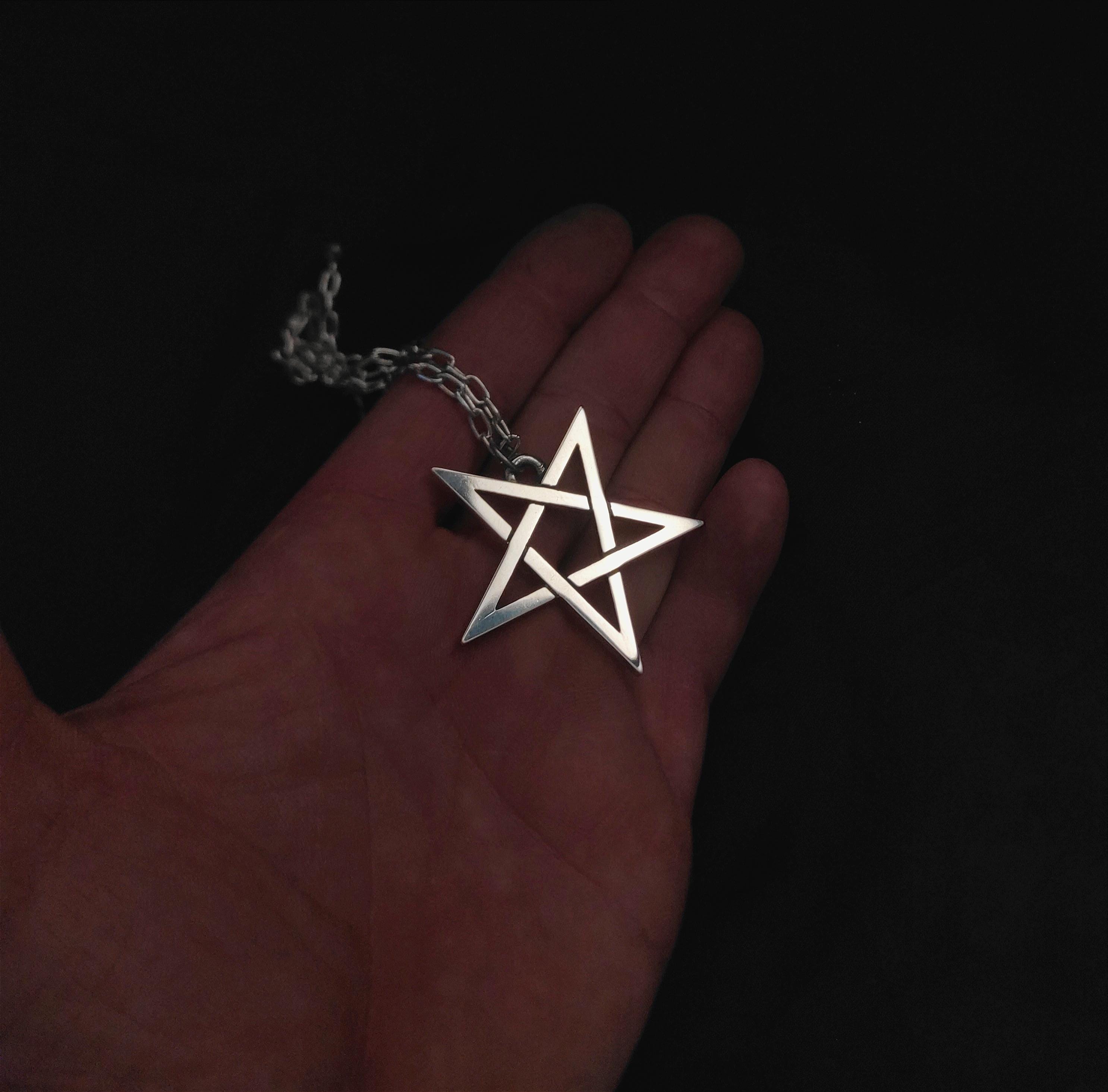 Inverted Pentagram Necklace Sterling Silver , Satanist Sigil Upside ...