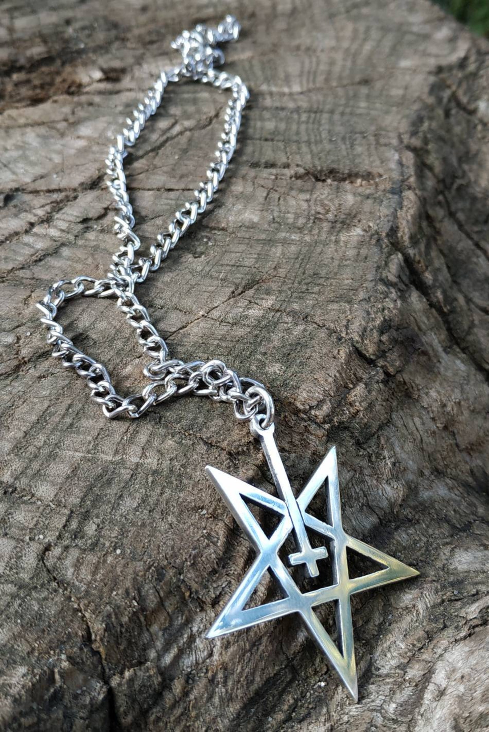 Inverted Pentagram Necklace With Upside Down Cross and Curb - Etsy