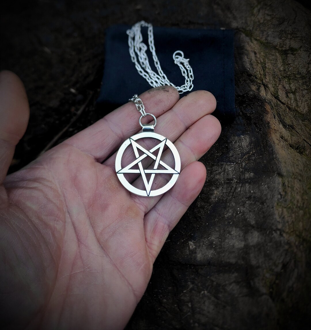 Inverted Pentagram Necklace Sterling Silver , Mirror Finish Satanic ...