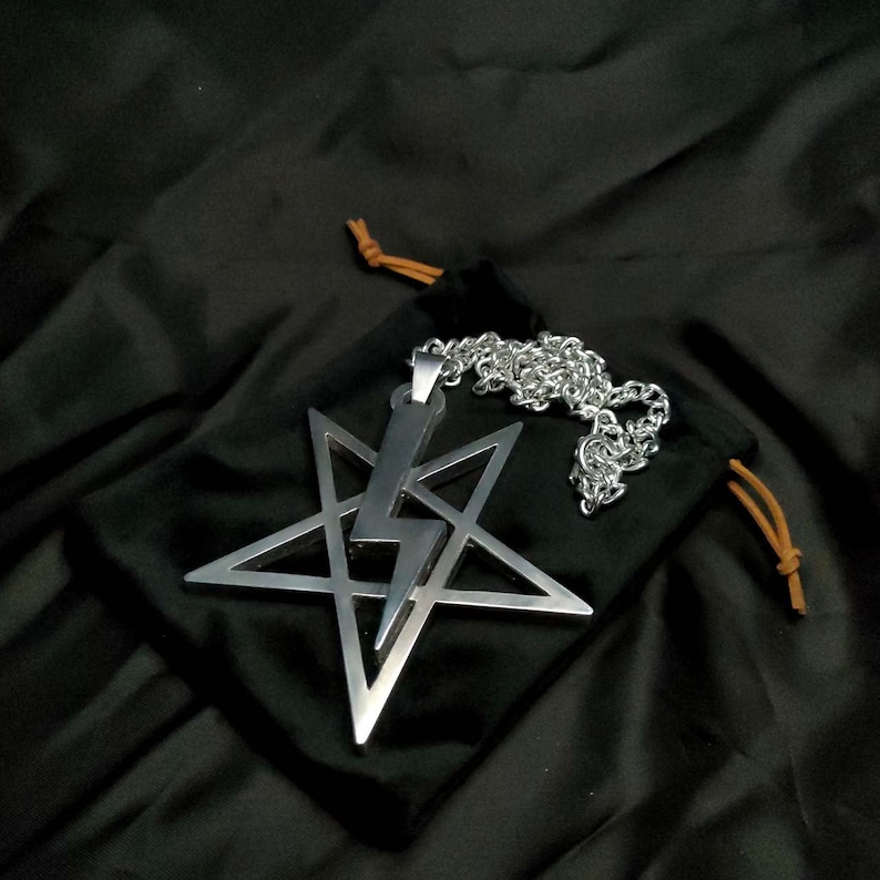 Big Lightning Bolt Inverted Pentagram Necklace Satanic Symbol - Etsy