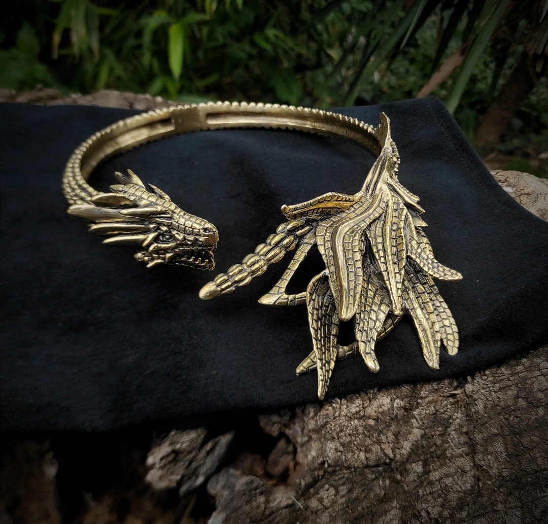 Golden Bronze 3d Dragon Sculpture Necklace , Cosplay Choker Serpent ...