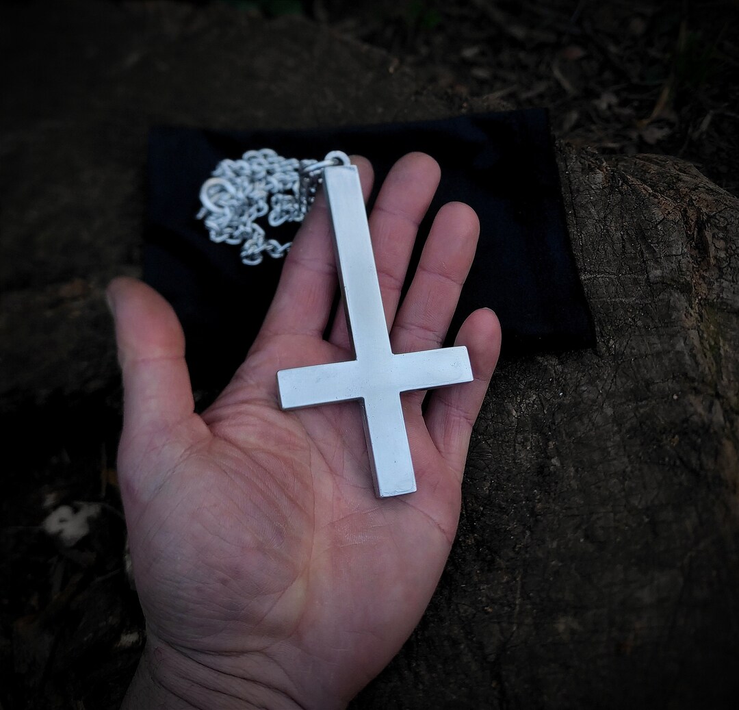 Giant Inverted Cross Necklace, 4.5 Huge Antichristian Crucifix Pendant ...