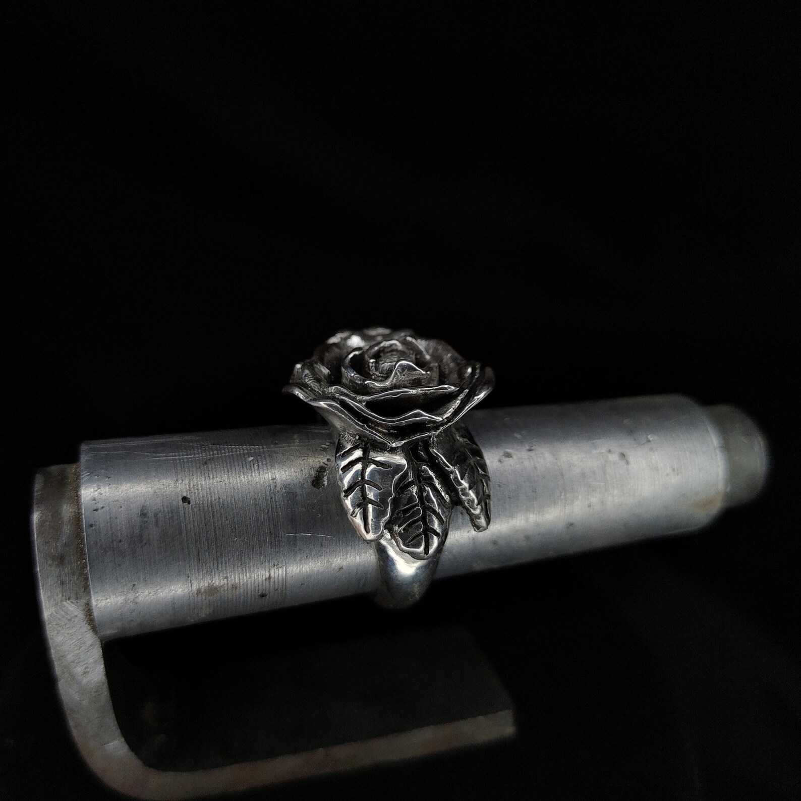 Silver Blooming Rose Ring Sculpture , Blossoming Shiny Flower Jewelry ...