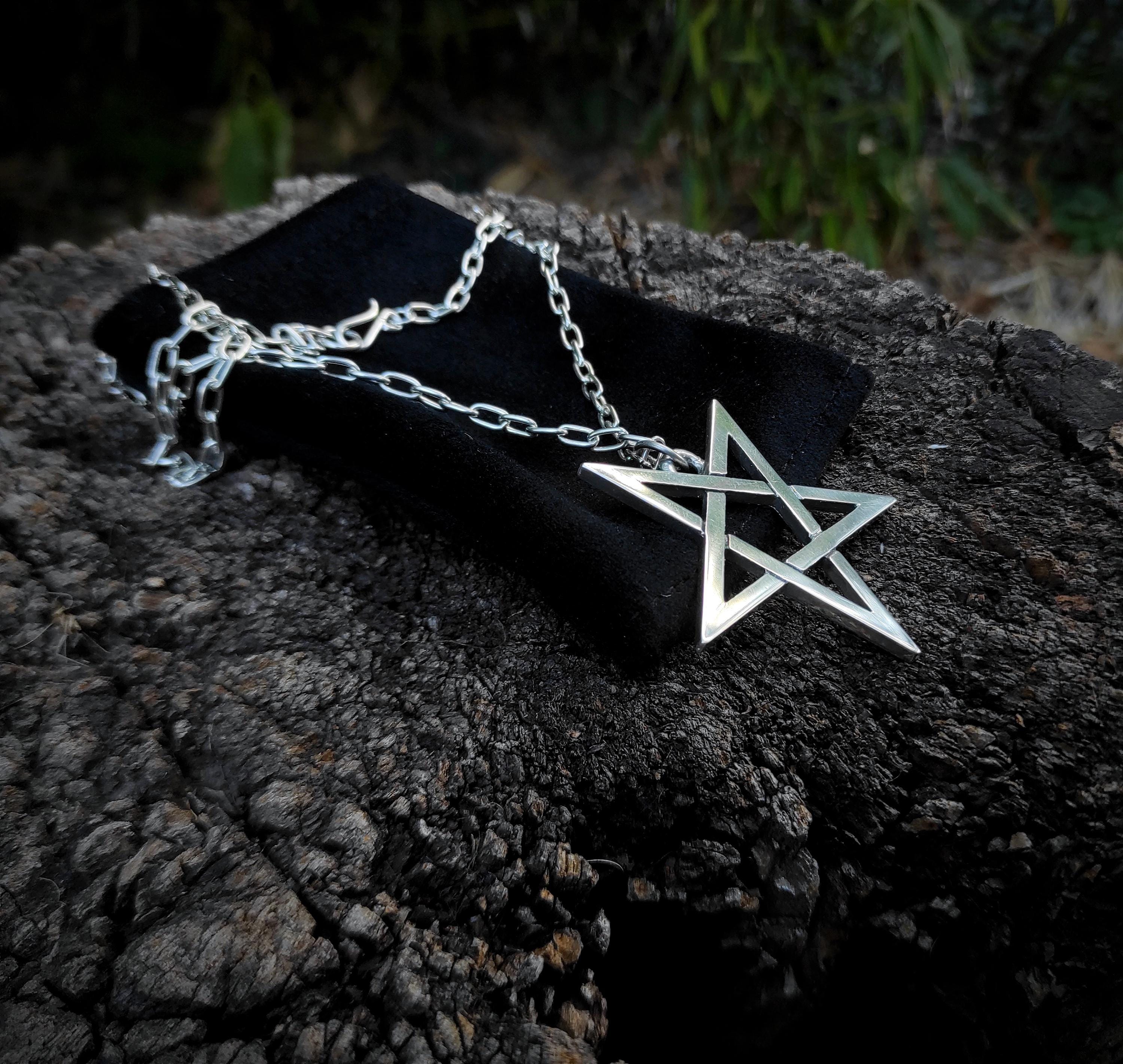 Inverted Pentagram Necklace Sterling Silver , Satanist Sigil Upside ...