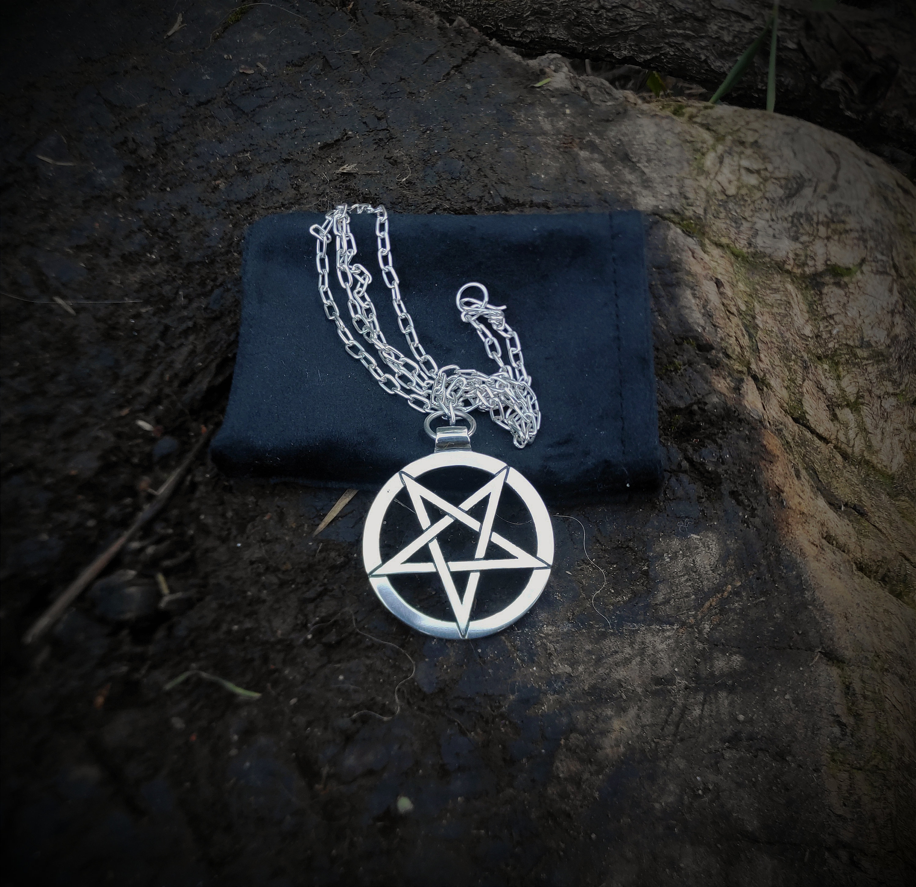 Inverted Pentagram Necklace Sterling Silver , Mirror Finish Satanic ...