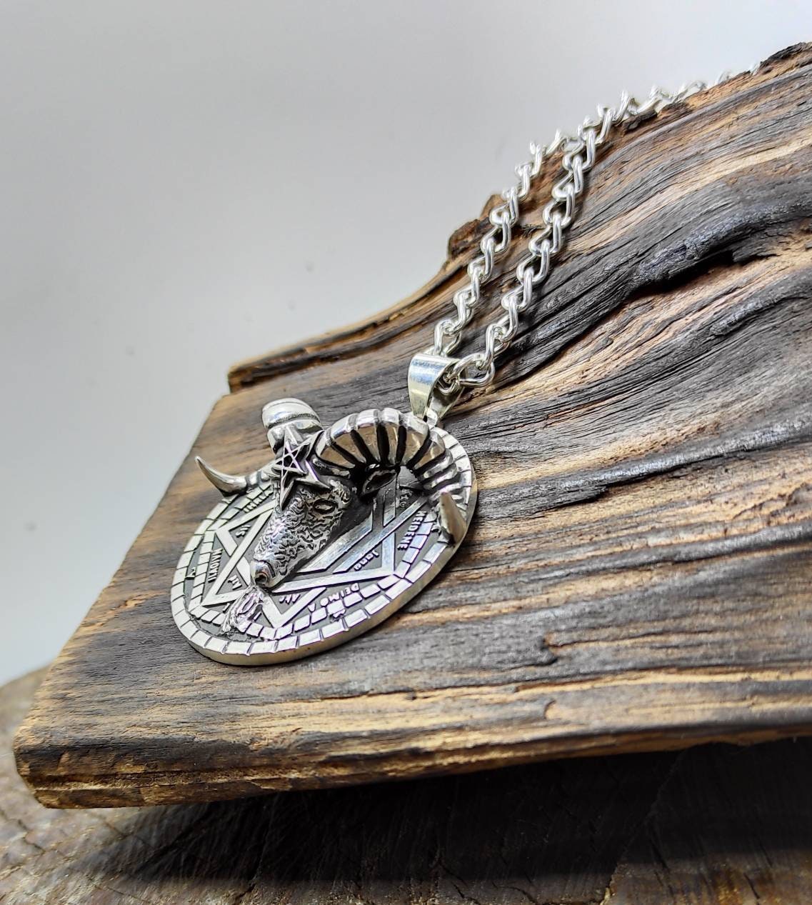 Sterling Silver Baphomet Goat's Head Satanic Medallion - Etsy