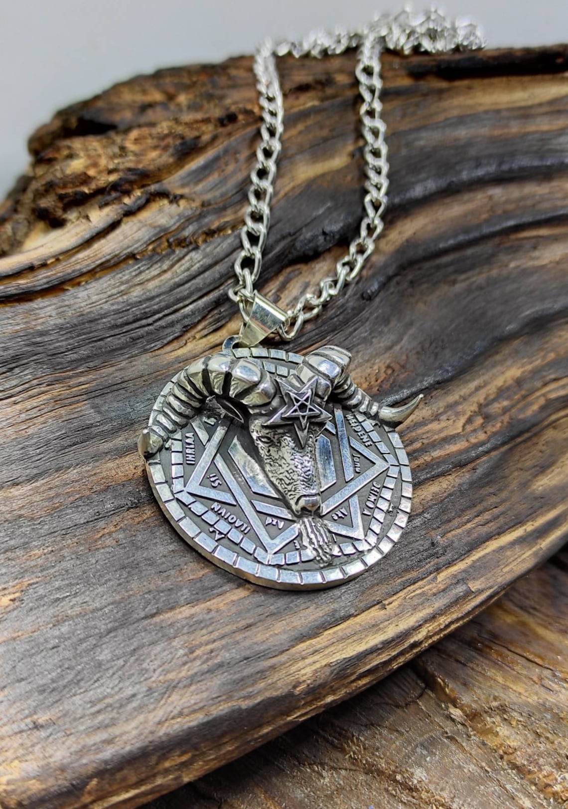 Goat head satanic ritual necklace pentagramatron summoning | Etsy