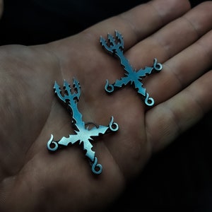 Inverted Cross Trident Earrings , Number of the Beast Satanic Ear ...