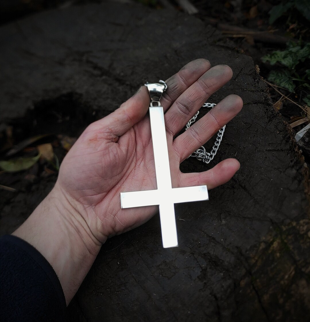 Giant Inverted Cross Sterling Silver Necklace: 4.5 Inch Huge ...