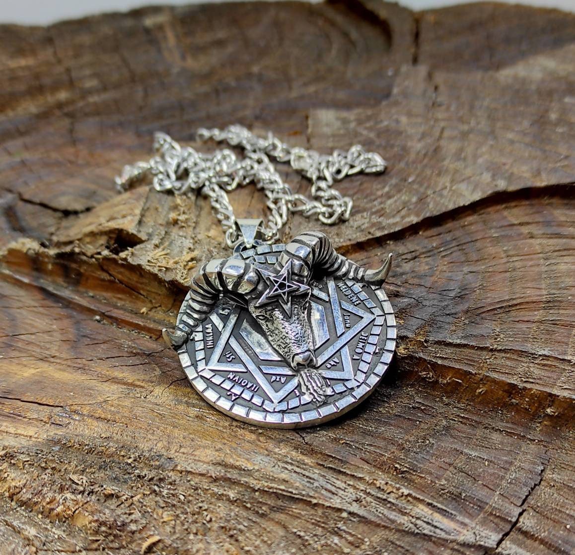 Sterling Silver Baphomet Goat's Head Satanic Medallion - Etsy