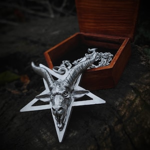 Large Satanic Goat Head Pentagram Necklace , Huge Baphomet Inverted ...