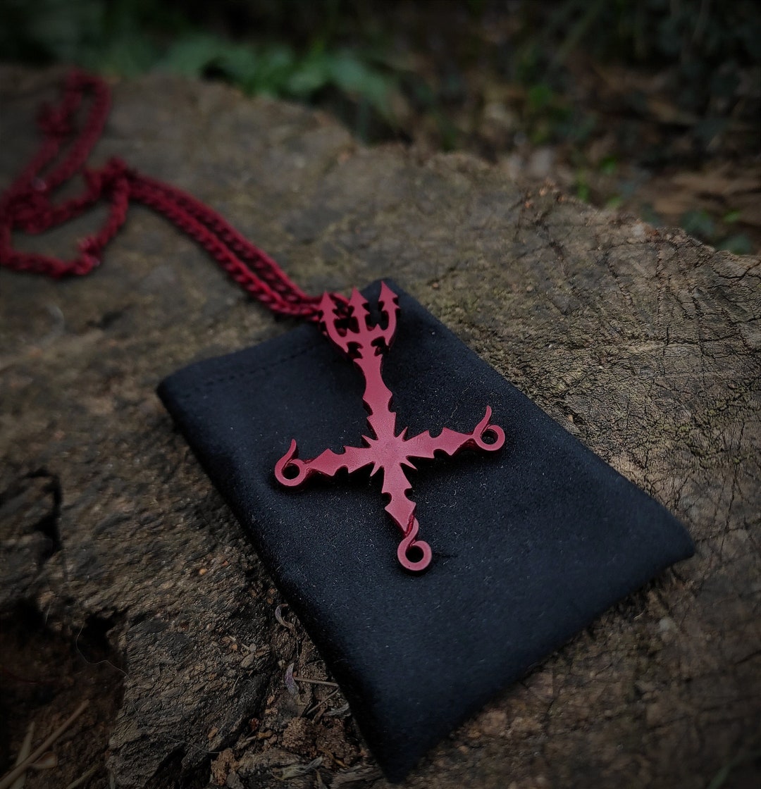 Bloody Red Inverted Cross Necklace With Trident , 666 Number of the ...