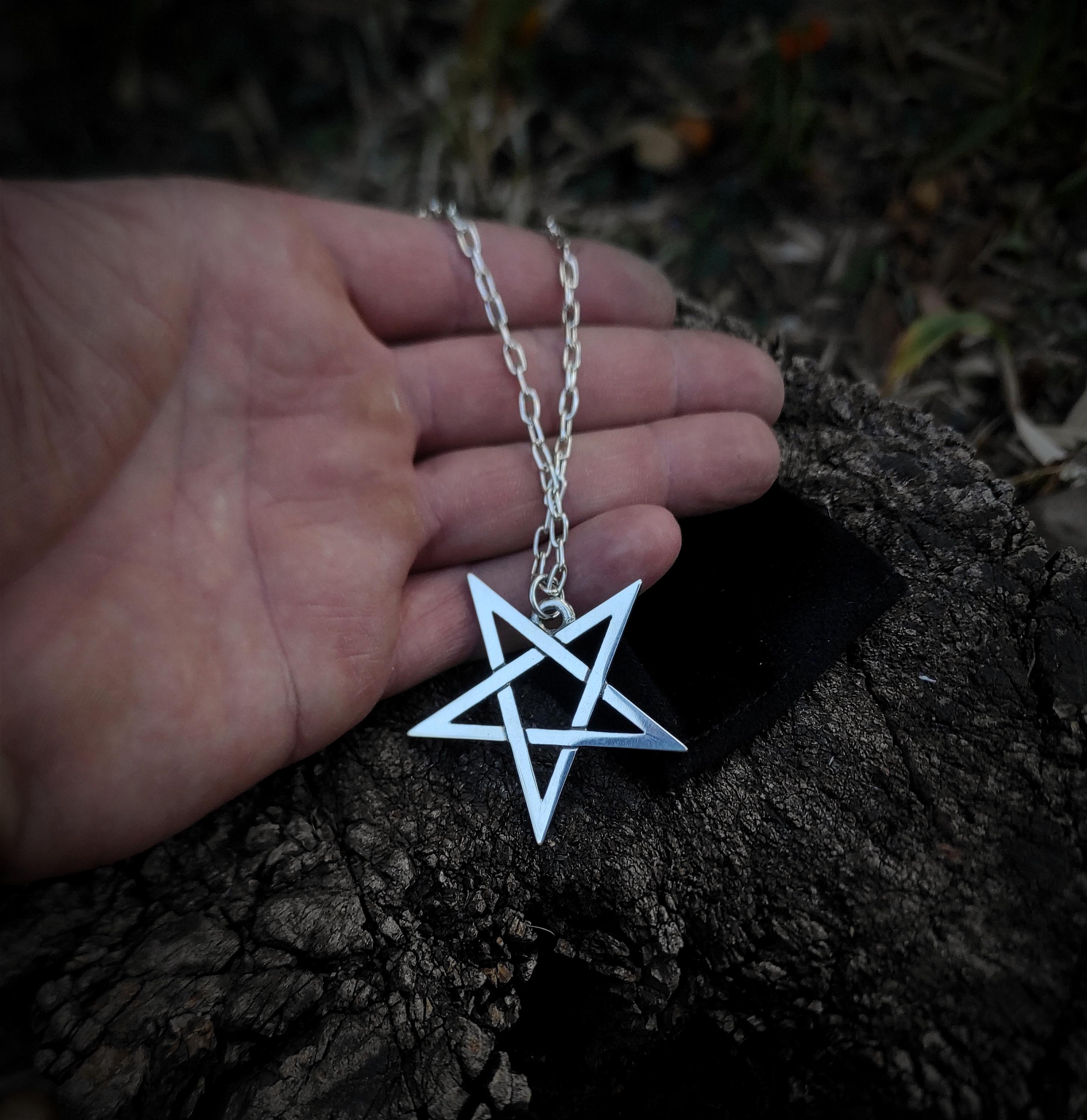 Inverted Pentagram Necklace Sterling Silver , Satanist Sigil Upside ...