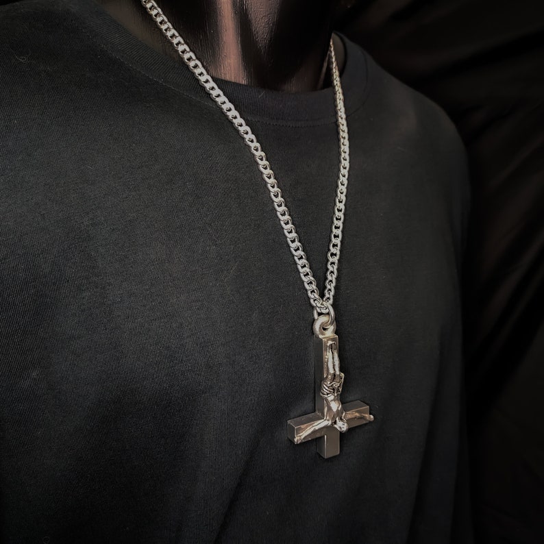Big Inverted Crucifix Necklace Giant Curbed Chain Upside - Etsy