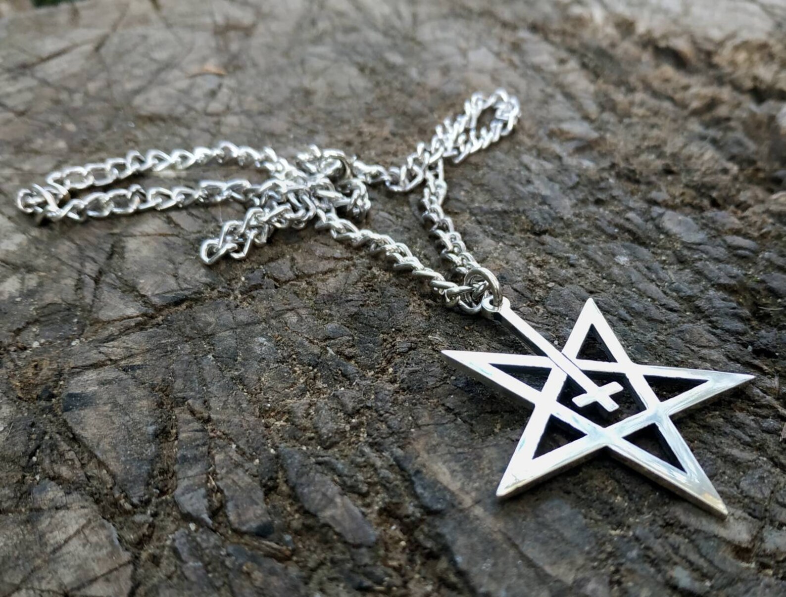 Inverted Pentagram Necklace With Upside Down Cross and Curb - Etsy