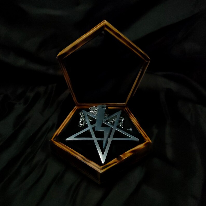 Big Lightning Bolt Inverted Pentagram Necklace Satanic Symbol - Etsy