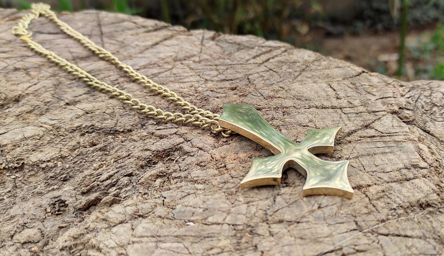 Bronze gold inverted cross Antichrist necklace with curb chain | Etsy