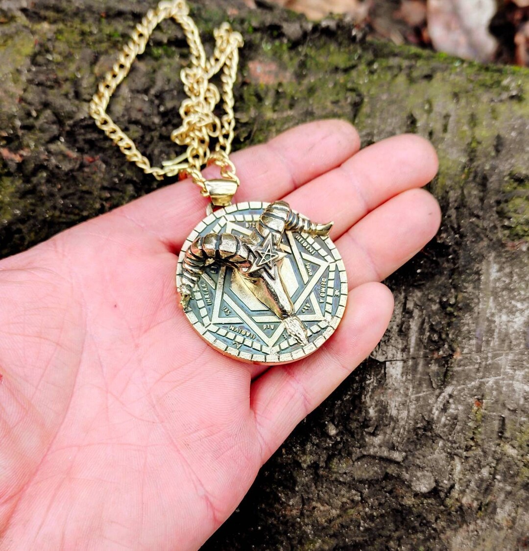 Bronze Golden Ram Head Satanic Ritual Necklace , 3d Baphomet Metal ...
