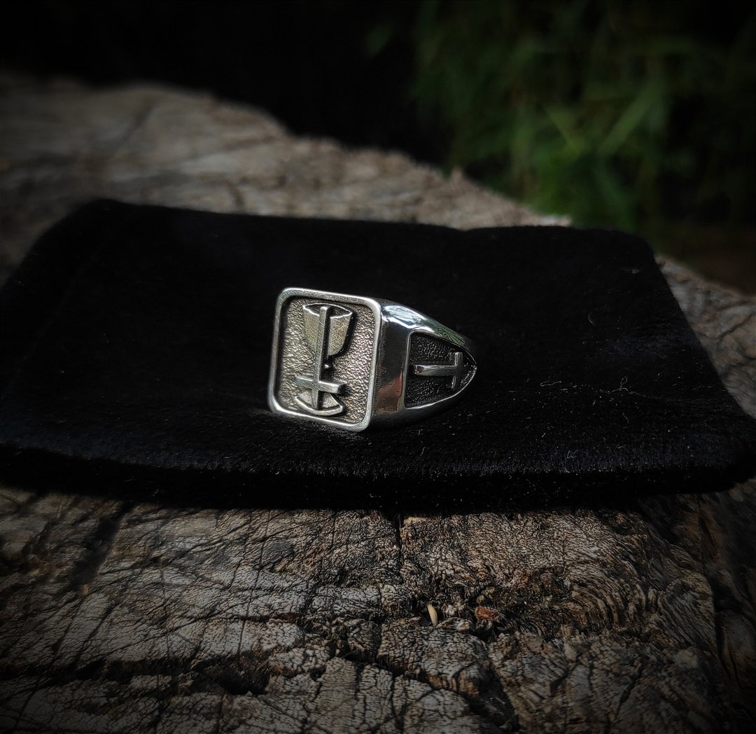 Inverted Cross Signet Ring With Chalice: Antichristian Upside Down ...