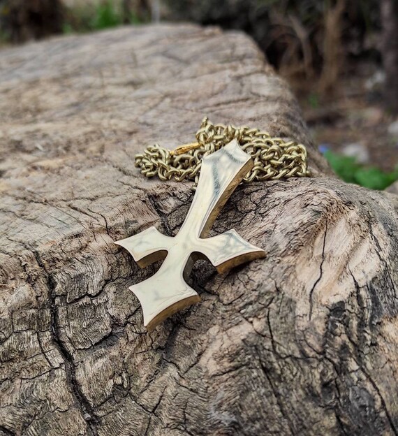 Bronze gold inverted cross Antichrist necklace with curb chain | Etsy