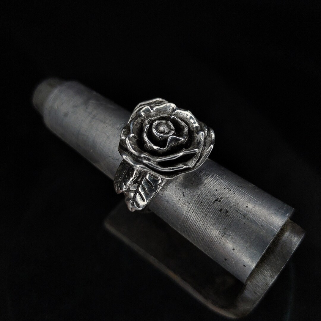 Silver Blooming Rose Ring Sculpture , Blossoming Shiny Flower Jewelry ...