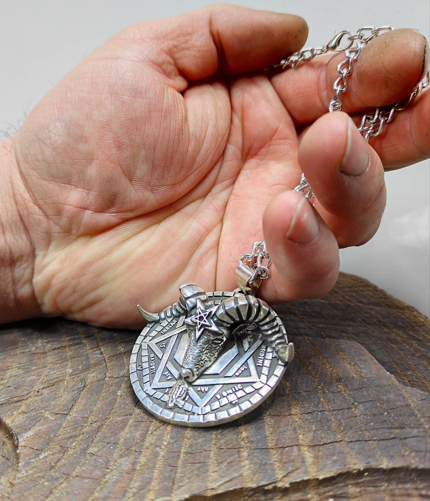 Sterling Silver Baphomet Goat's Head Satanic Medallion - Etsy