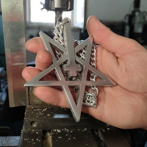 Big Pentagram and Inverted Cross Black Metal Necklace , Giant Satanic ...