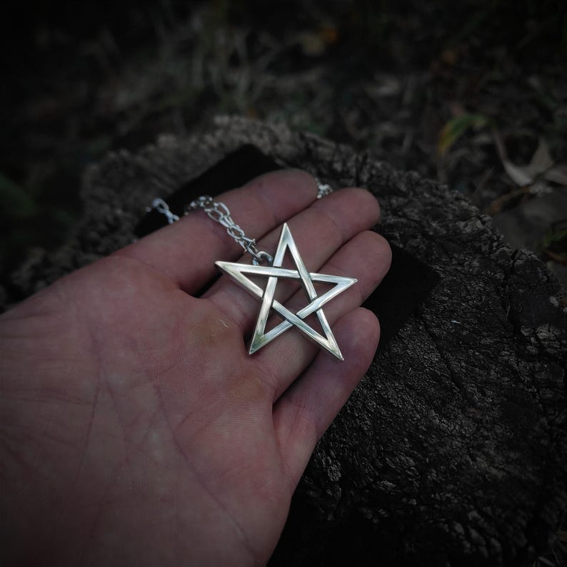 Inverted Pentagram Necklace Sterling Silver , Satanist Sigil Upside ...