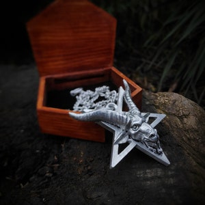 Large Satanic Goat Head Pentagram Necklace , Huge Baphomet Inverted ...