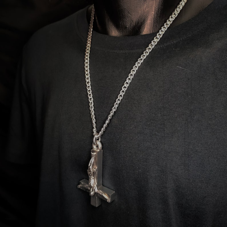 Big Inverted Crucifix Necklace Giant Curbed Chain Upside - Etsy