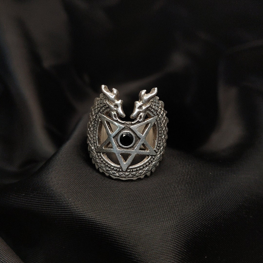 Azerate Sterling Silver Ring , Dark Mother Dragon With Garnet Stone ...