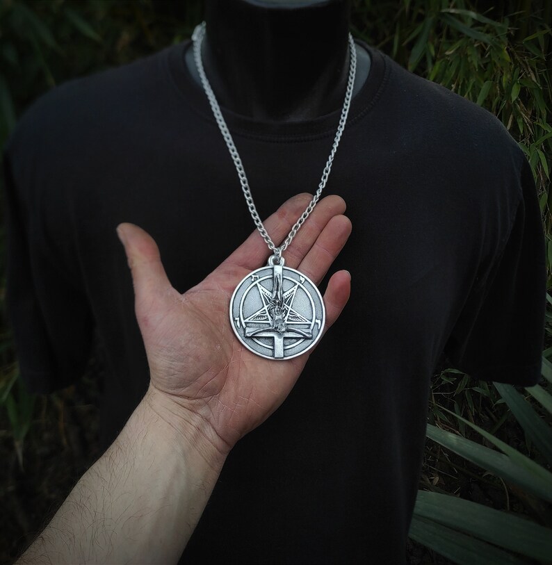 Inverted Cross and Satanic Pentagram Necklace , Big Black Metal Jewelry ...