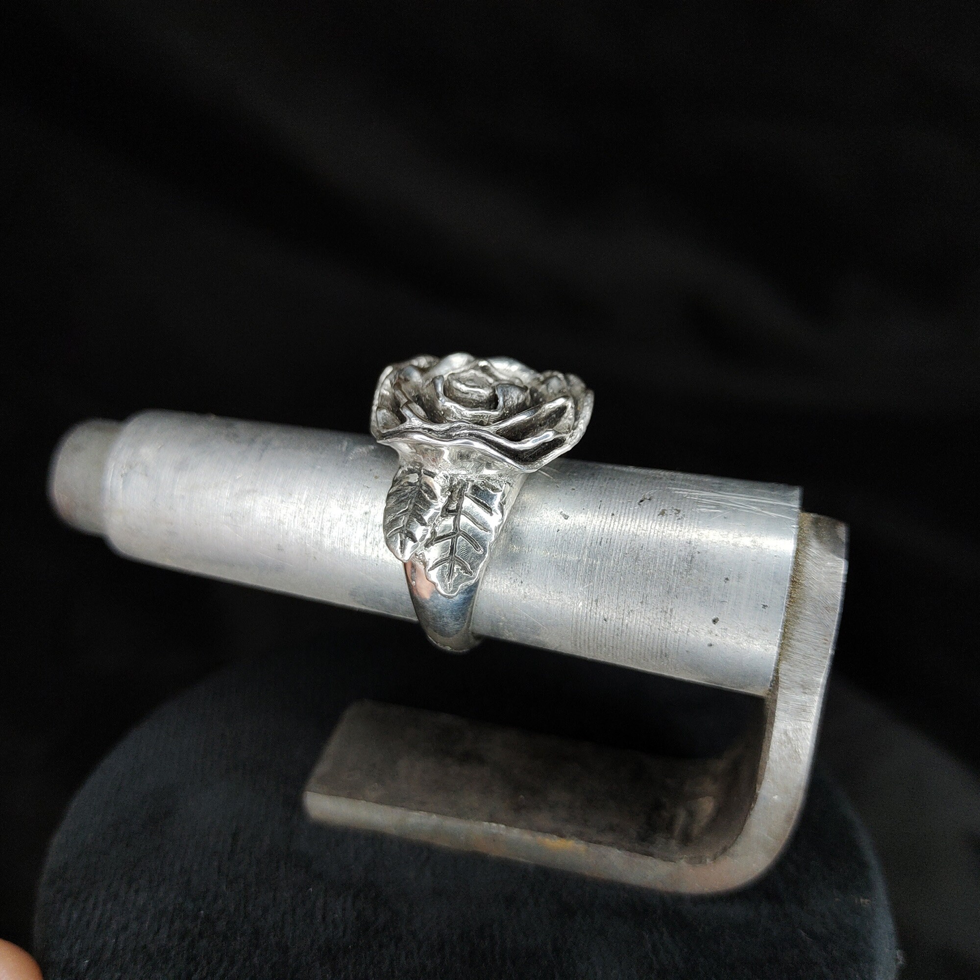 Silver Blooming Rose Ring Sculpture , Blossoming Shiny Flower Jewelry ...