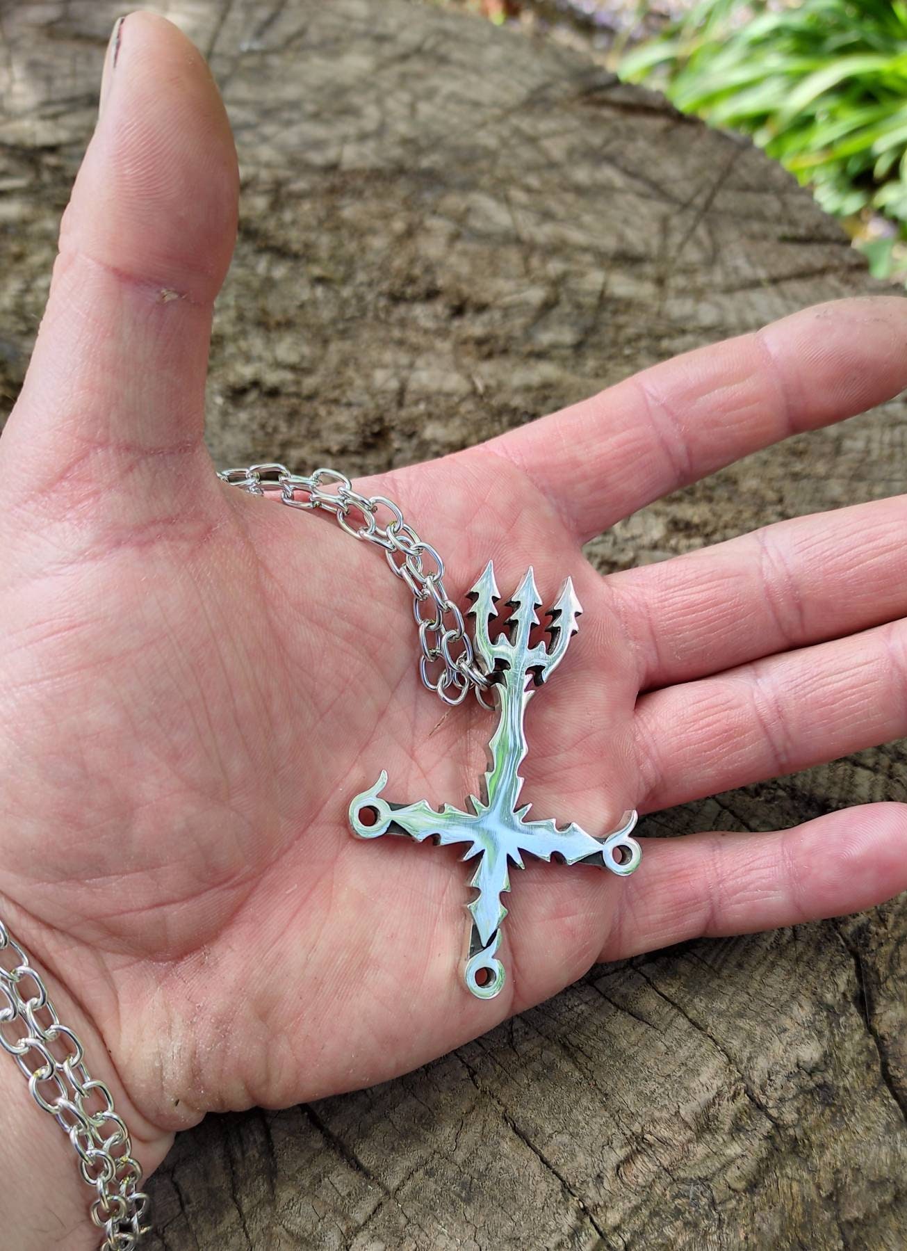 Upside Down Inverted Cross Necklace With Trident Curb Cuban - Etsy