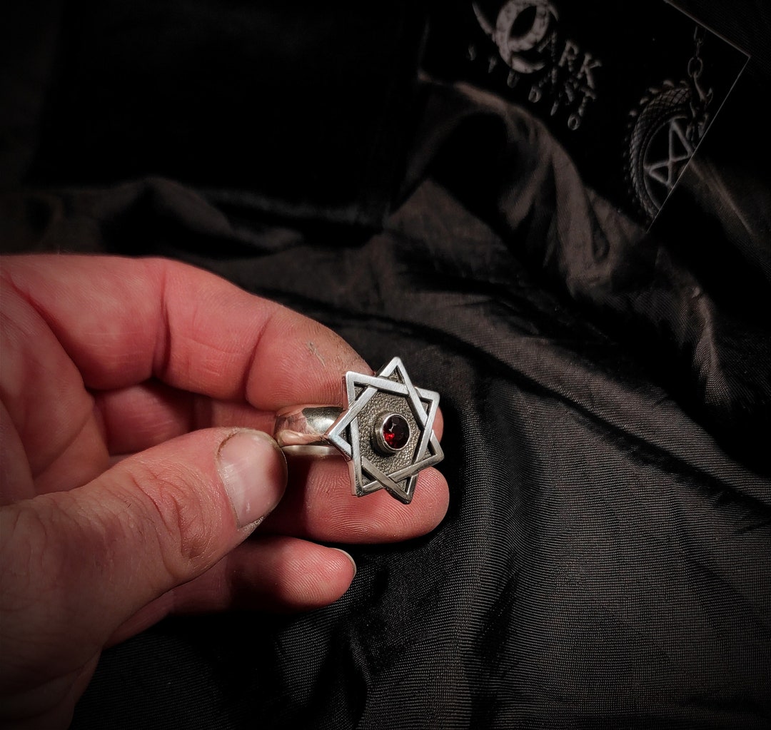 Silver Babalon Ring: Red Garnet, Thelema Occult Jewelry - Etsy