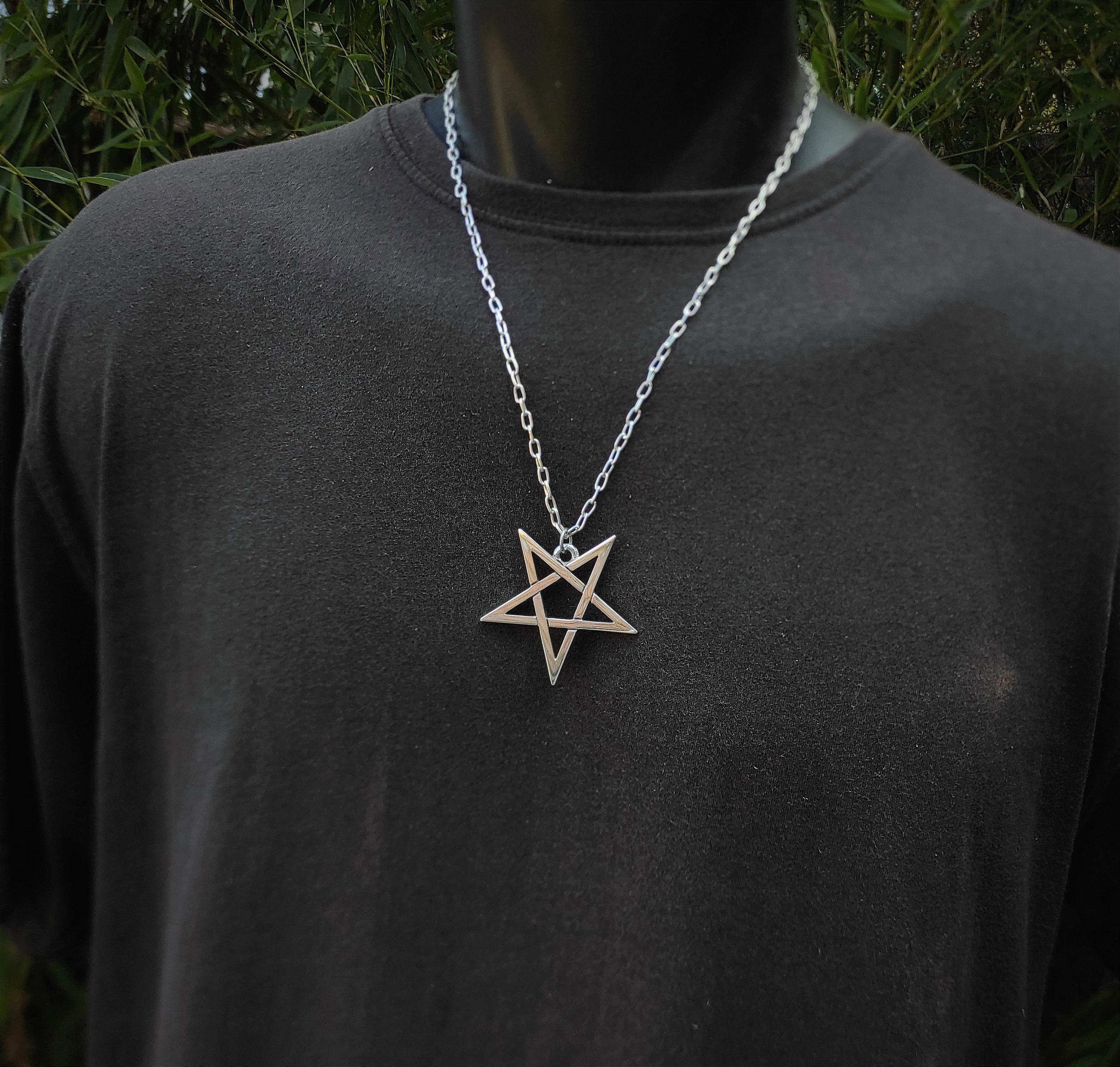 Inverted Pentagram Necklace Sterling Silver , Satanist Sigil Upside ...