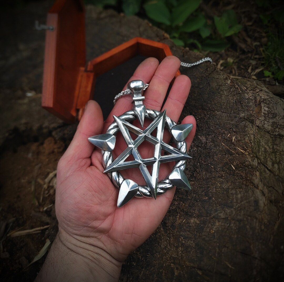 Large Inverted Metal Pentagram Necklace , Giant Satanic Mirror Polished ...