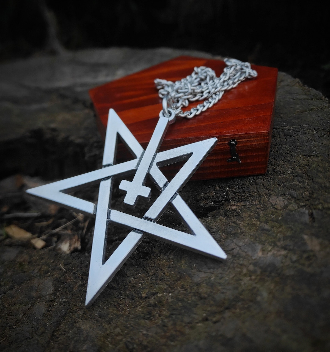 Pentagram and Inverted Cross Big Black Metal Necklace , Giant Satanic ...