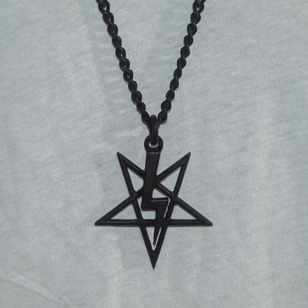 Black Anodized Satanic Bolt Pentagram Necklace Full Shadow - Etsy