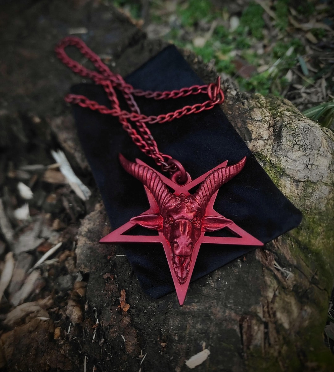 Bloody Satanic Goat Head Pentagram Necklace , Huge Baphomet Inverted ...