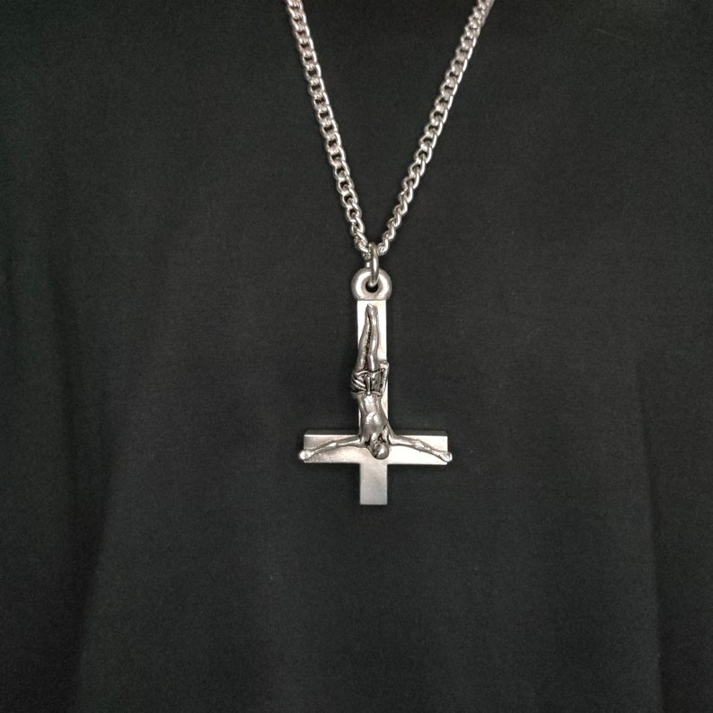 Big Inverted Crucifix Necklace Giant Curbed Chain Upside - Etsy