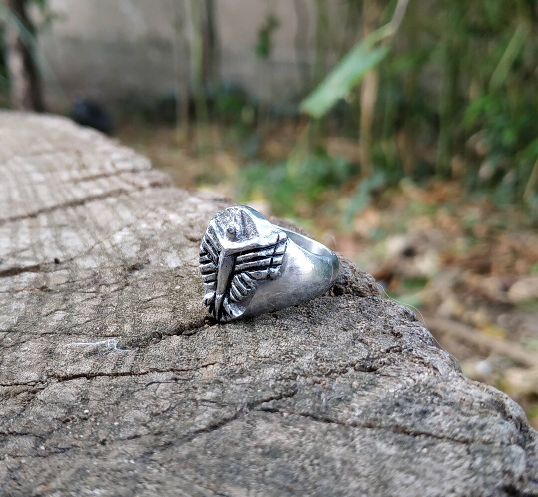 Silver Flying Bird Raven Charm Ring , Symbol of Wisdom and Prophesy Ancient Majestic Artefact ...