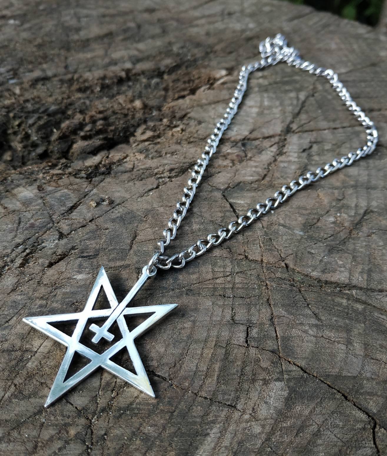 Inverted Pentagram Necklace With Upside Down Cross and Curb - Etsy