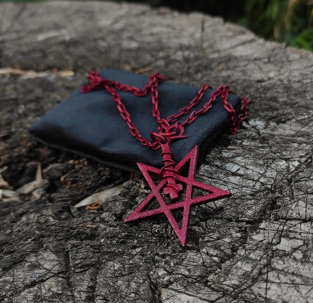 Anodized Blood Red Pentagram and Inverted Cross Necklace , Satanist ...